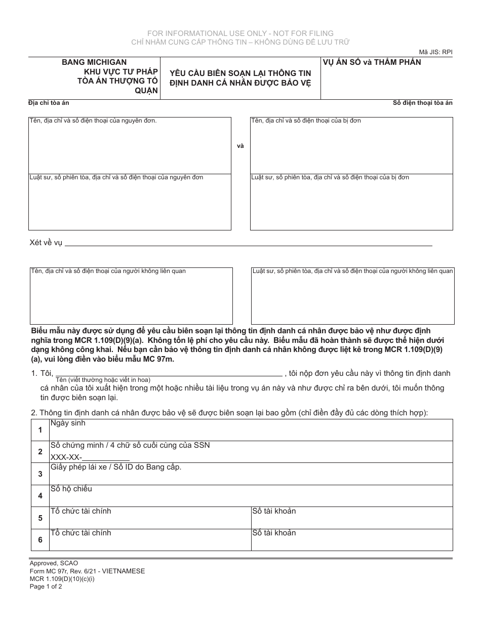 Form MC97R - Fill Out, Sign Online and Download Printable PDF, Michigan ...
