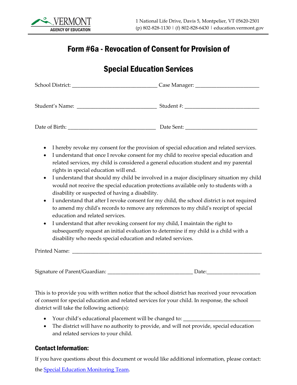 Form 6A Download Printable PDF or Fill Online Revocation of Consent for ...