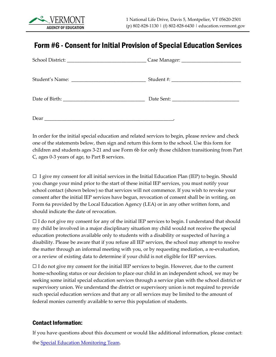 Form 6 Download Printable PDF or Fill Online Consent for Initial ...