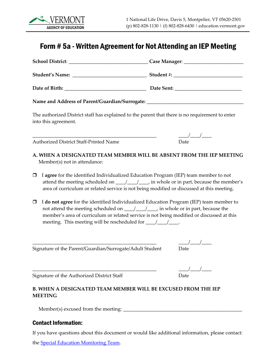 Form 5A Download Printable PDF Or Fill Online Written Agreement For Not Form 5A Download Printable PDF Or Fill Online Written Agreement For Not