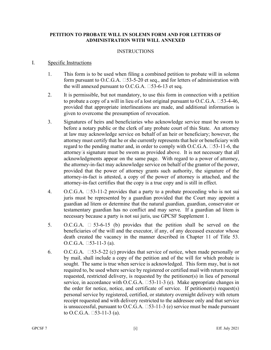 Form GPCSF7 - Fill Out, Sign Online and Download Fillable PDF, Georgia ...