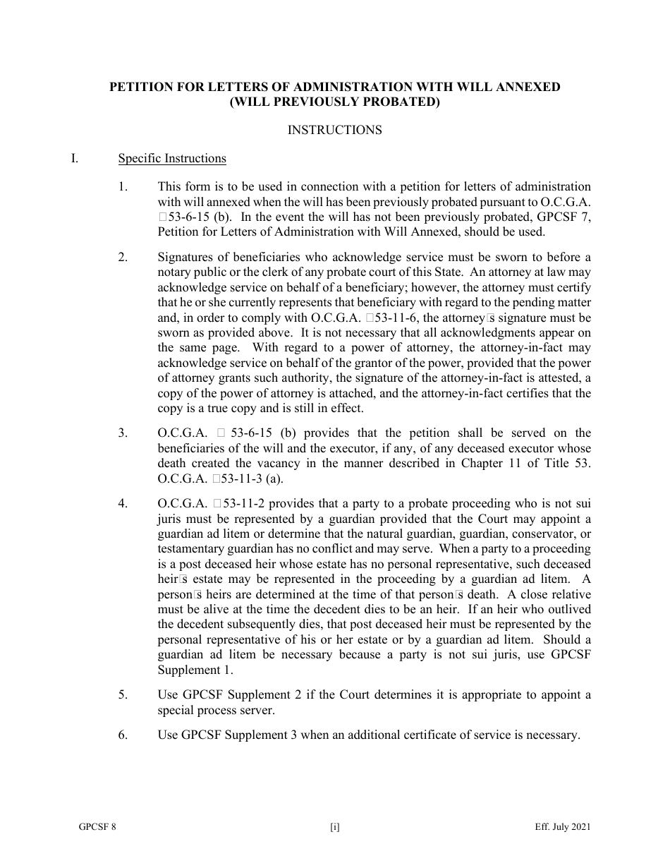 Form GPCSF8 - Fill Out, Sign Online and Download Fillable PDF, Georgia ...