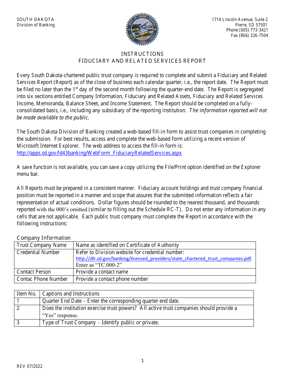Download Instructions for Fiduciary and Related Services Report PDF ...
