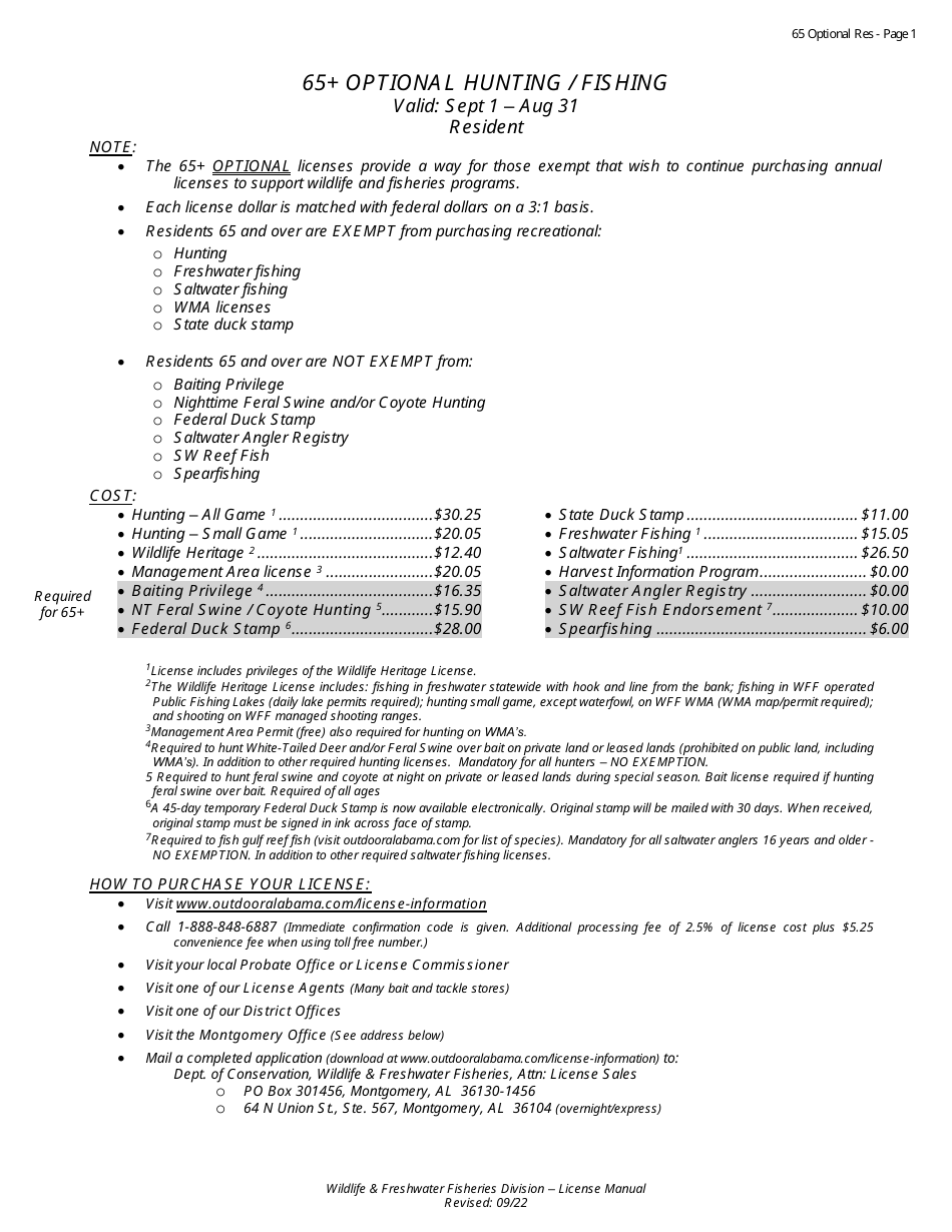 2023 Alabama 65+ Optional Hunting/Fishing License - Resident Download ...