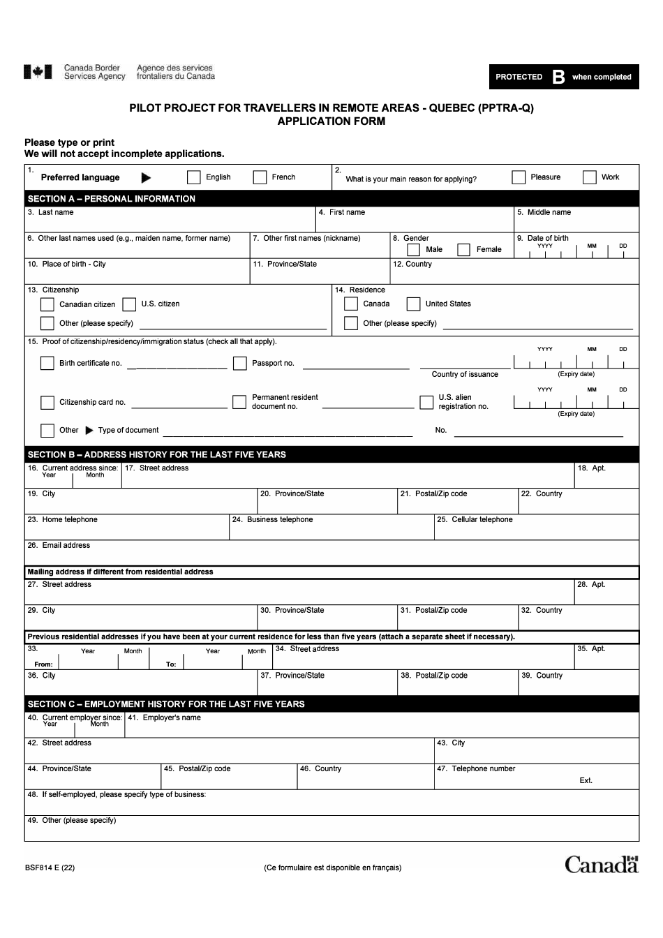 Form BSF814 - Fill Out, Sign Online and Download Fillable PDF, Canada ...