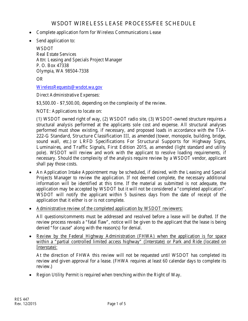 Form RES447 - Fill Out, Sign Online and Download Printable PDF, Washington | Templateroller