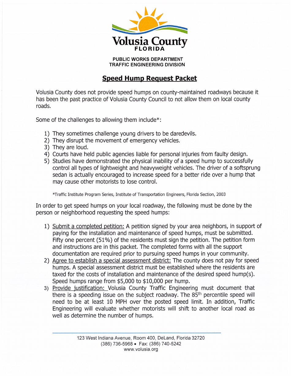 County of Volusia, Florida Speed Hump Request Packet - Fill Out, Sign ...