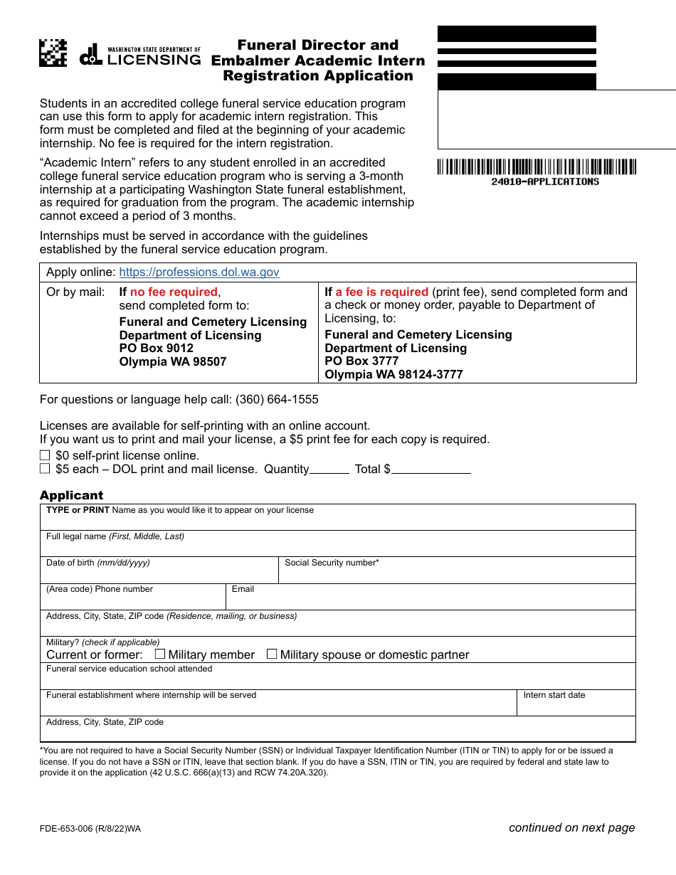 Form FDE-653-006 Download Fillable PDF or Fill Online Funeral Director ...
