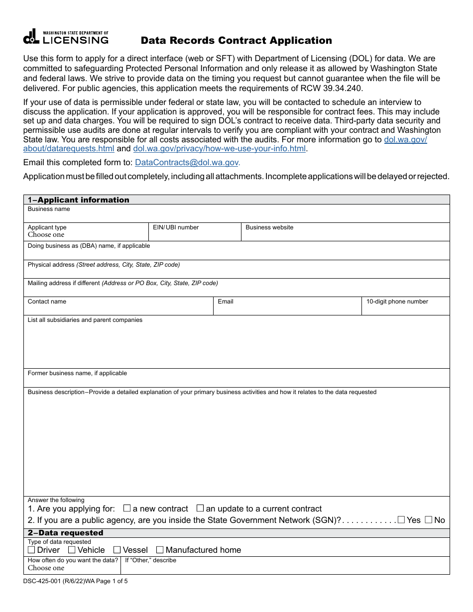 Form DSC-425-001 - Fill Out, Sign Online and Download Fillable PDF ...