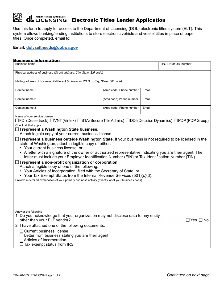 Form TD-420-163 Download Fillable PDF or Fill Online Electronic Titles ...