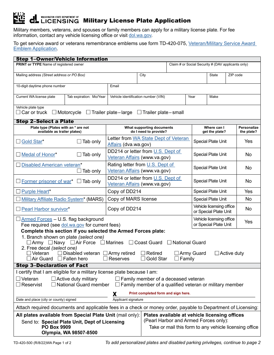 Form TD-420-500 Download Fillable PDF or Fill Online Military License ...