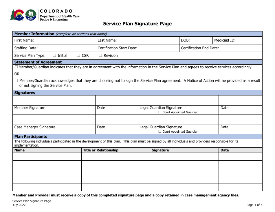Colorado Service Plan Signature Page Download Fillable PDF 2020 — 2025 ...