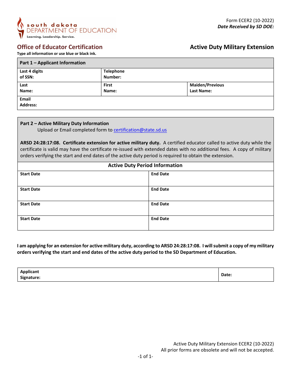 Form ECER2 Download Fillable PDF or Fill Online Active Duty Military ...