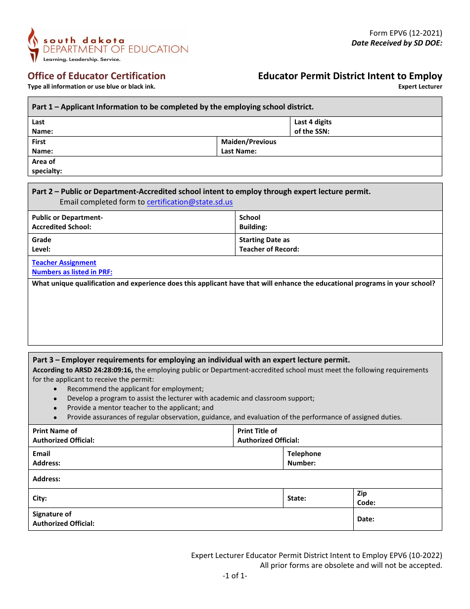 Form EPV6 - Fill Out, Sign Online and Download Fillable PDF, South ...
