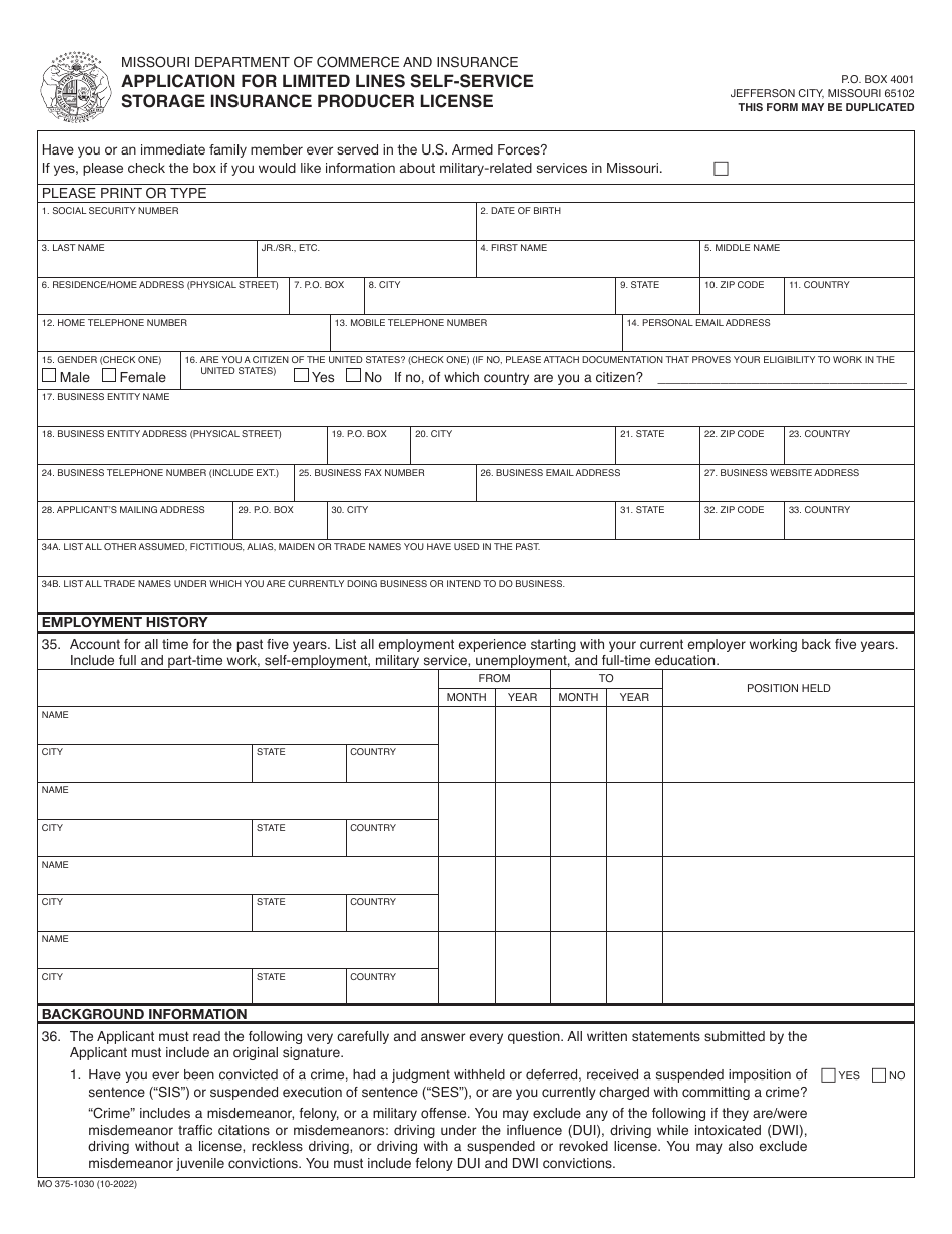 Form MO375-1030 - Fill Out, Sign Online and Download Fillable PDF ...