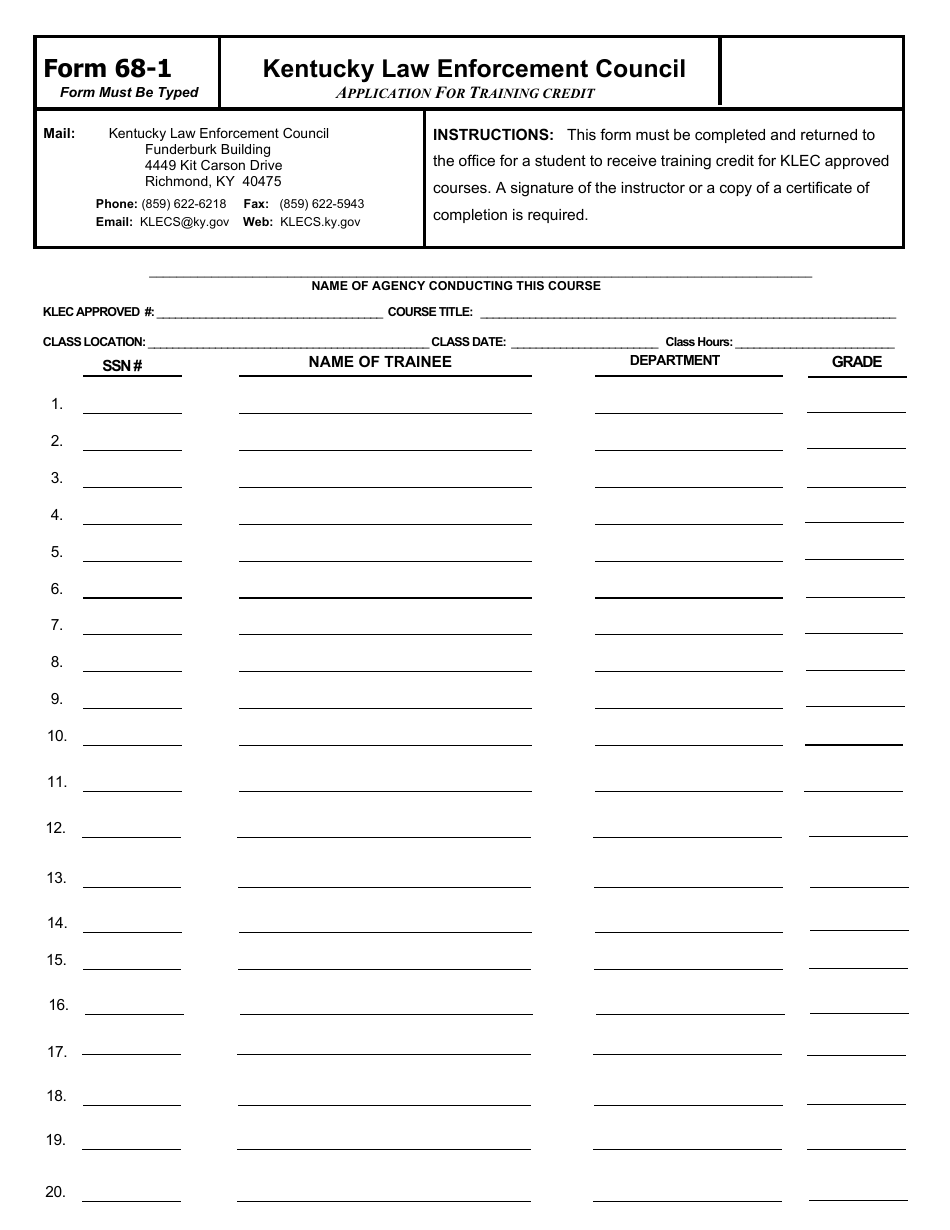 Form 68-1 Download Fillable PDF or Fill Online Application for Training ...