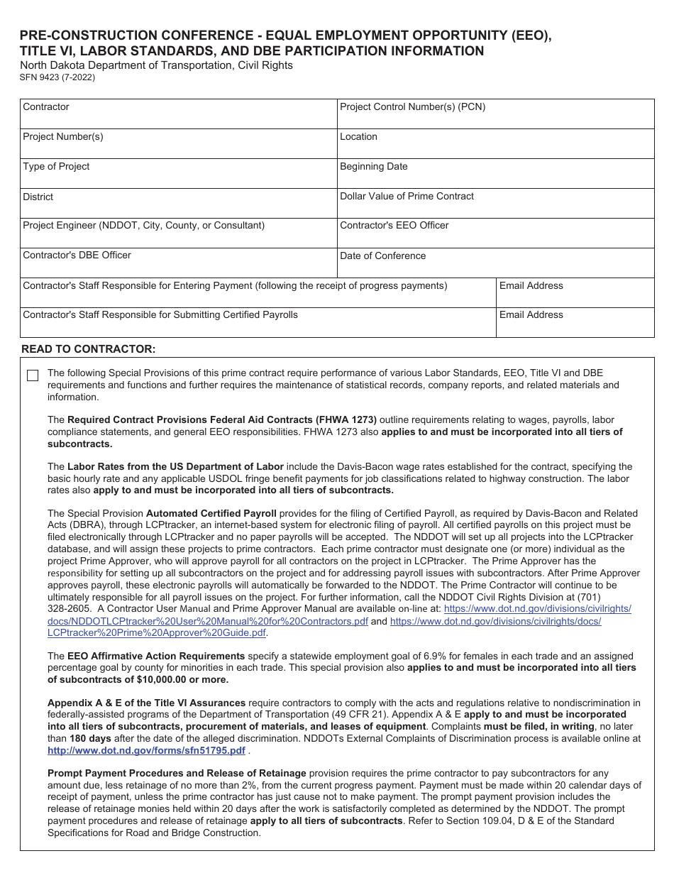 Form SFN9423 - Fill Out, Sign Online and Download Fillable PDF, North ...