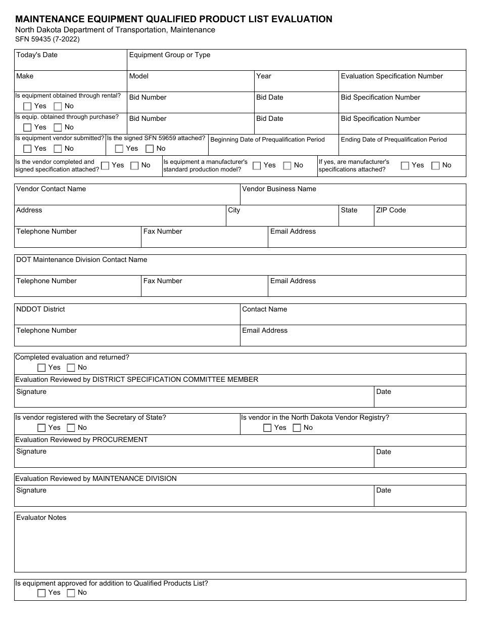 Form SFN59435 Download Fillable PDF or Fill Online Maintenance ...