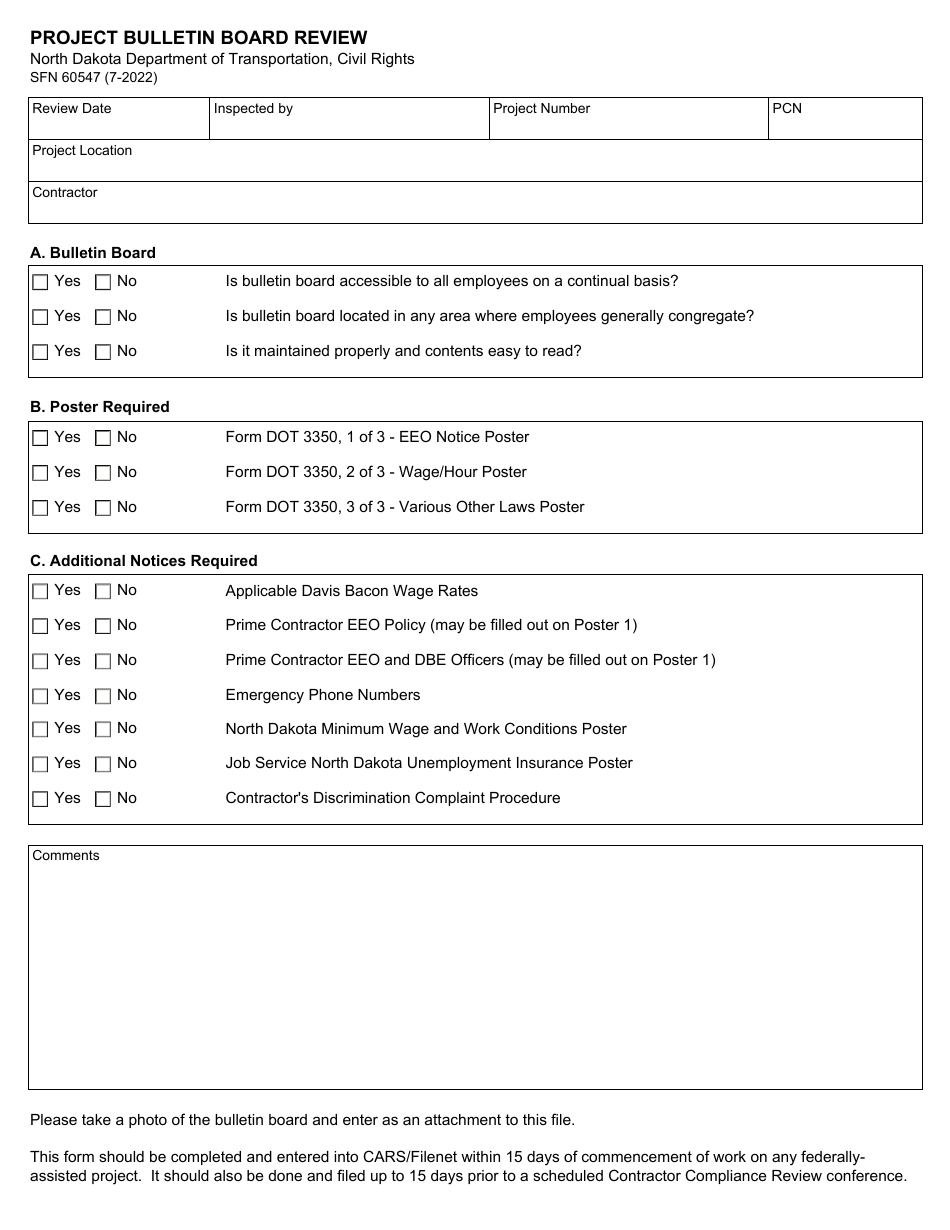 Form SFN60547 Download Fillable PDF or Fill Online Project Bulletin ...