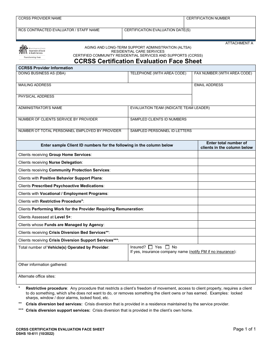 DSHS Form 10-611 Attachment A Download Printable PDF or Fill Online ...