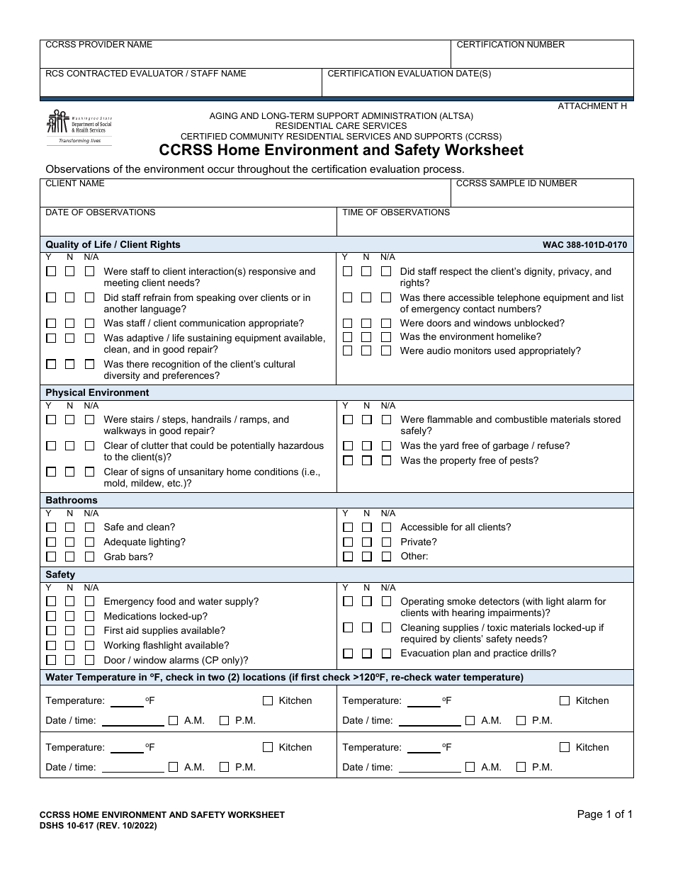DSHS Form 10-617 Attachment H - Fill Out, Sign Online and Download ...