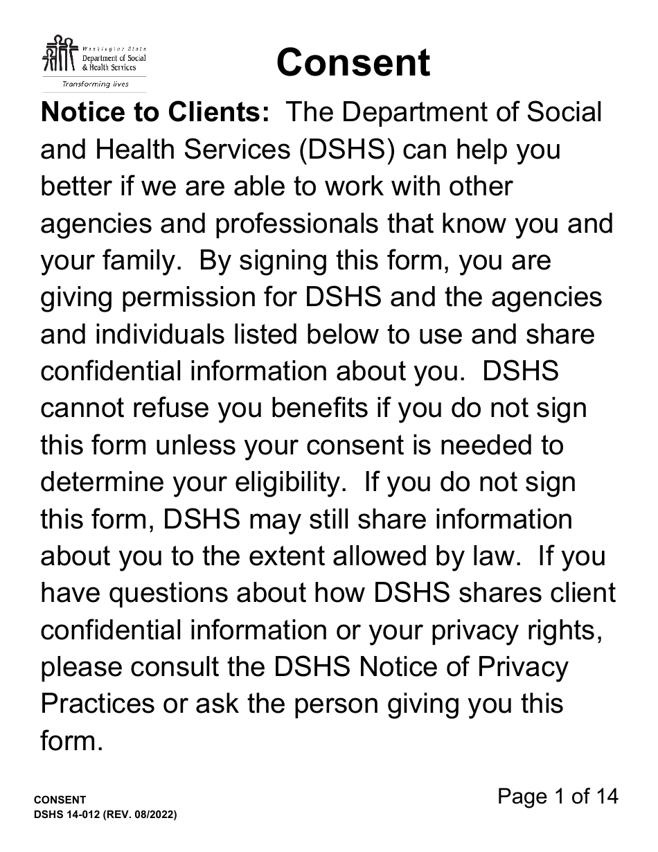 DSHS Form 14-012 - Fill Out, Sign Online and Download Printable PDF ...