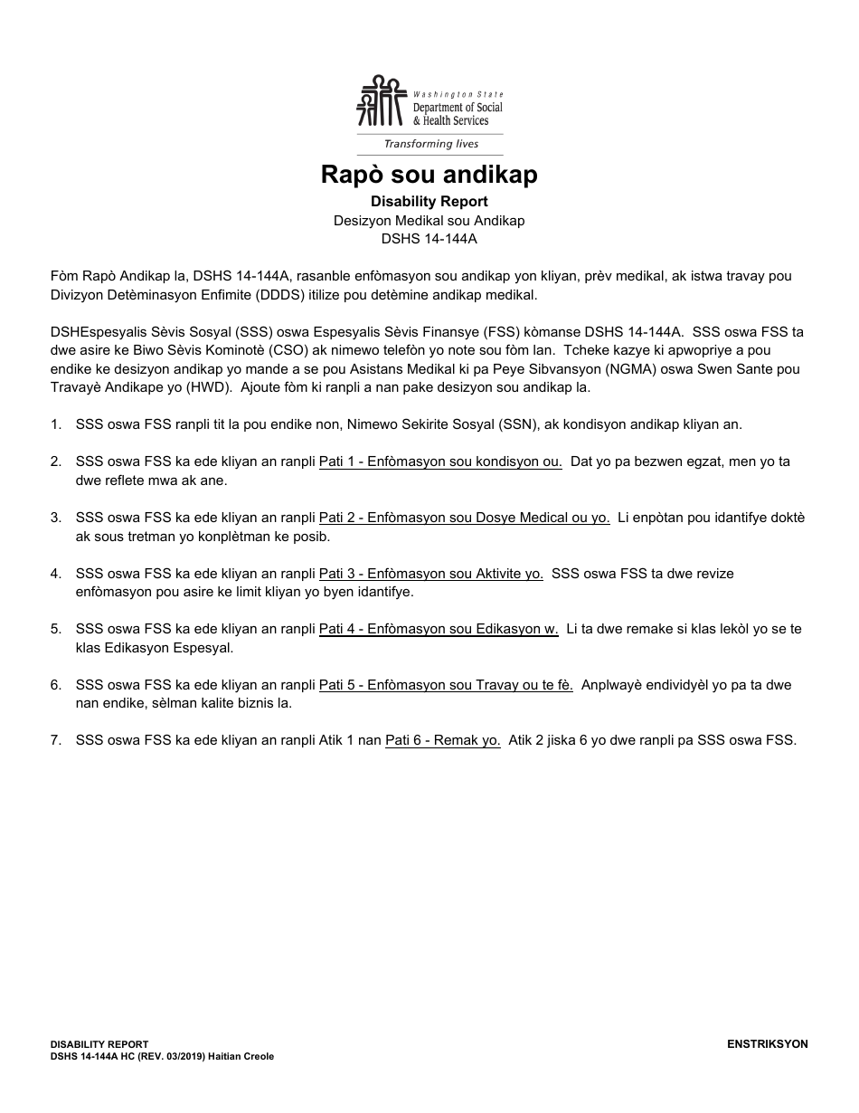 DSHS Form 14-144A - Fill Out, Sign Online and Download Printable PDF ...