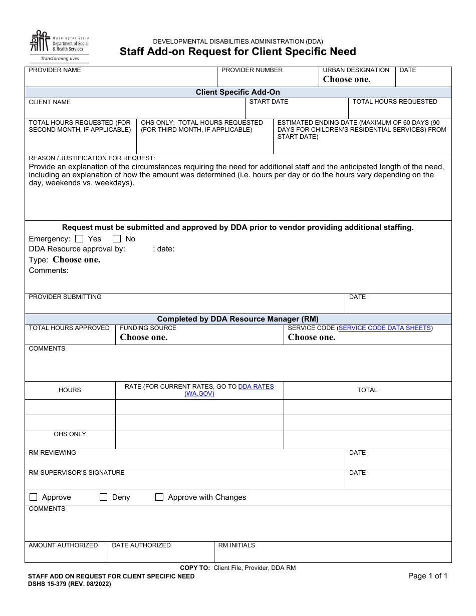 DSHS Form 15-379 Download Printable PDF or Fill Online Staff Add-On ...