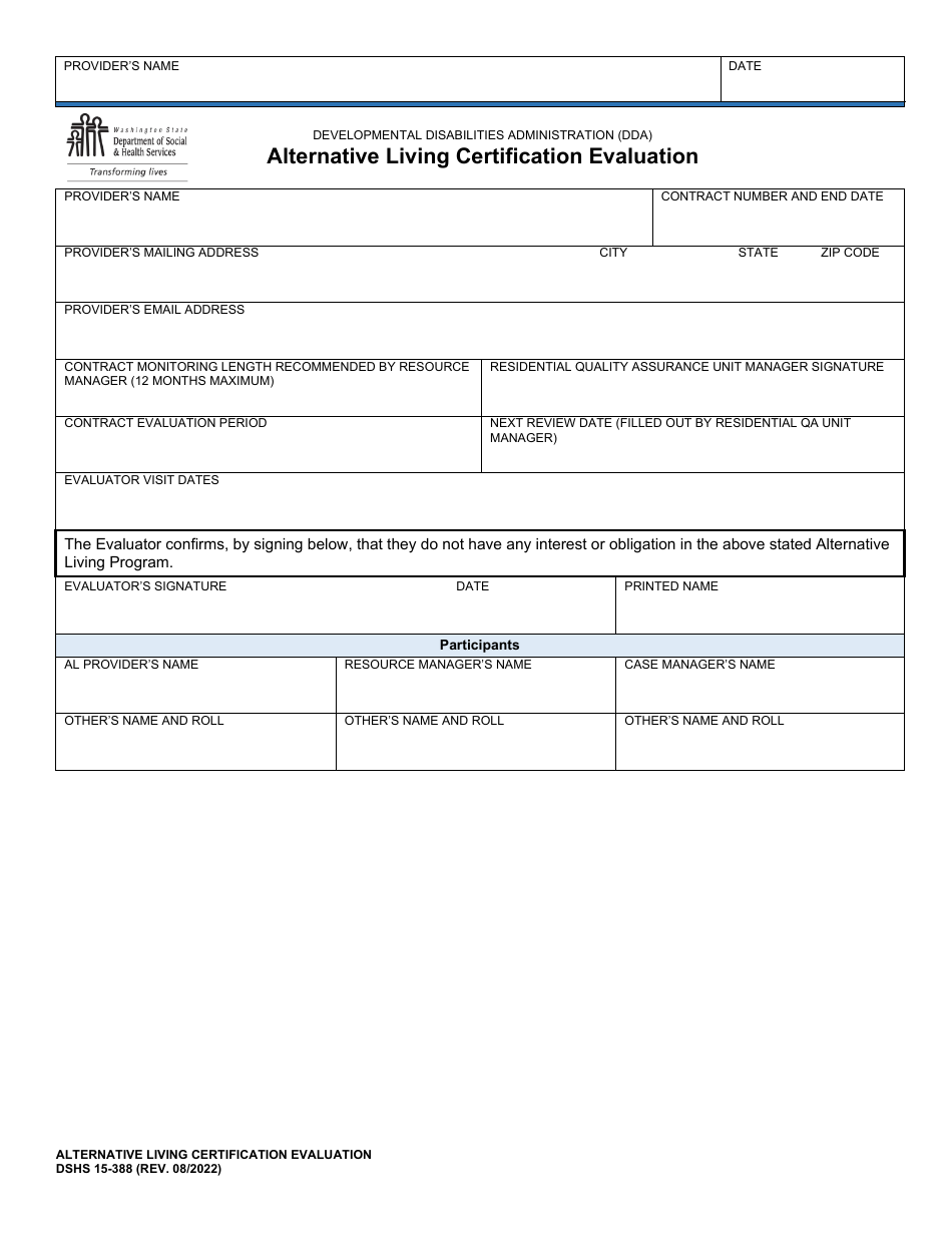 DSHS Form 15-388 - Fill Out, Sign Online and Download Printable PDF ...