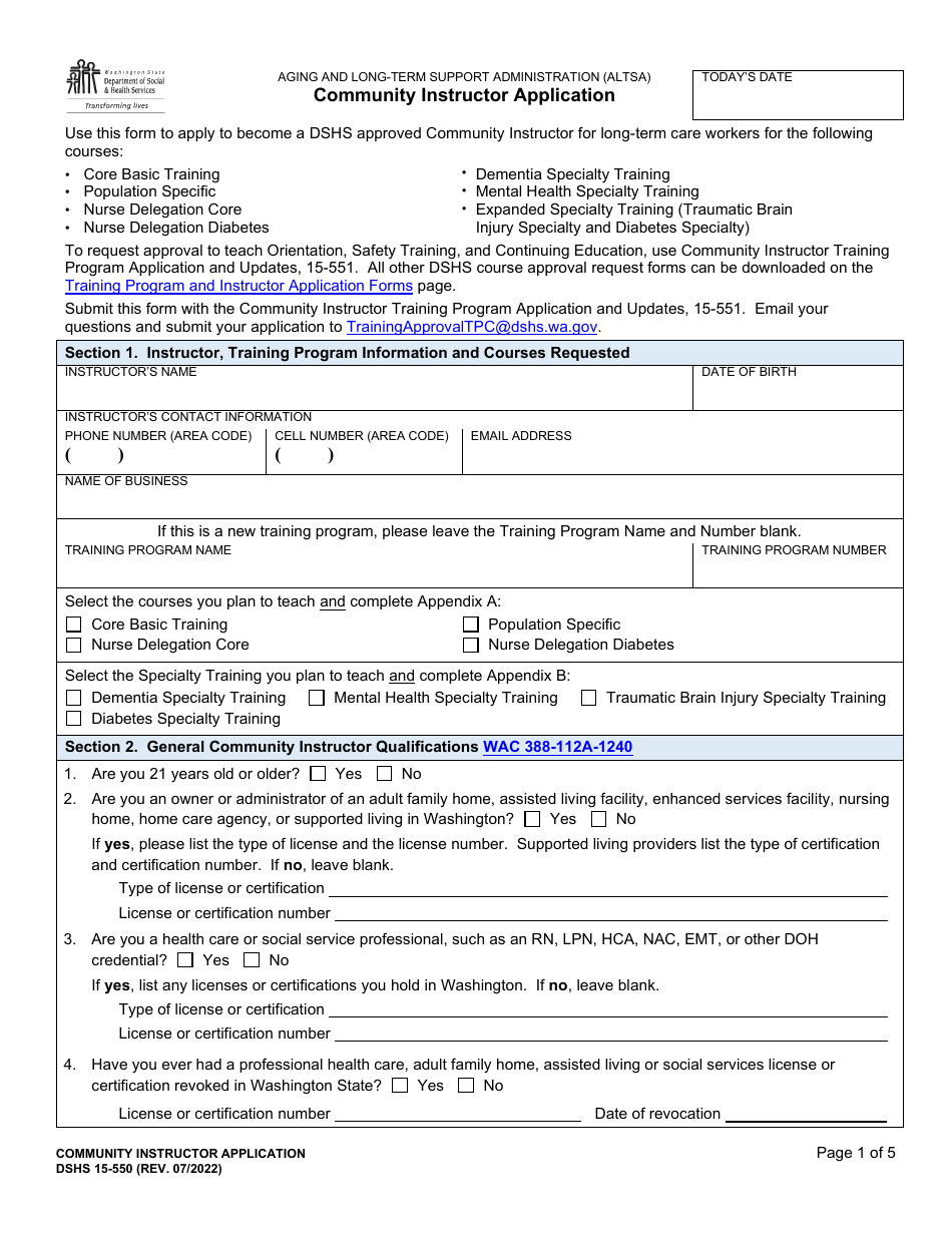 DSHS Form 15-550 - Fill Out, Sign Online and Download Printable PDF ...