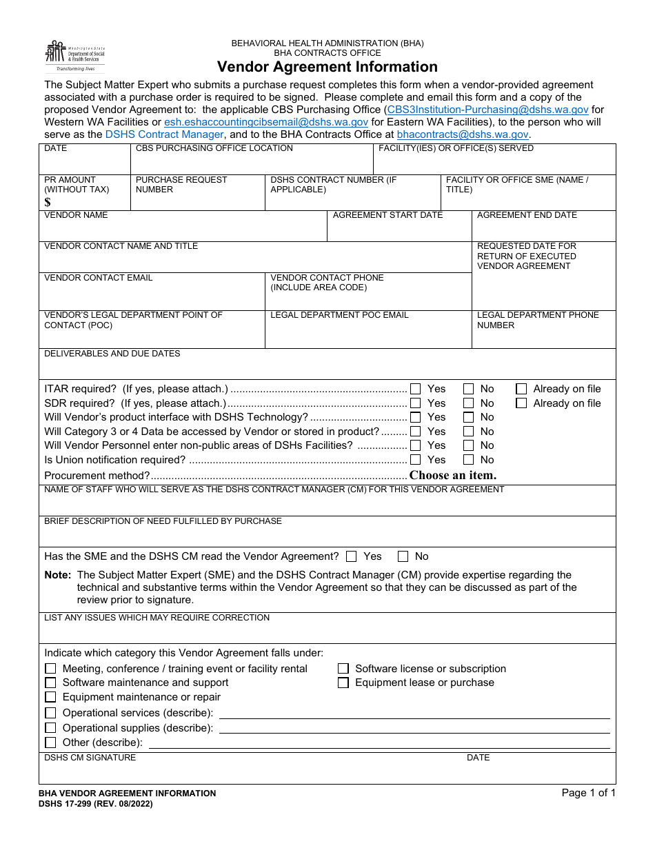 DSHS Form 17-299 - Fill Out, Sign Online and Download Printable PDF ...