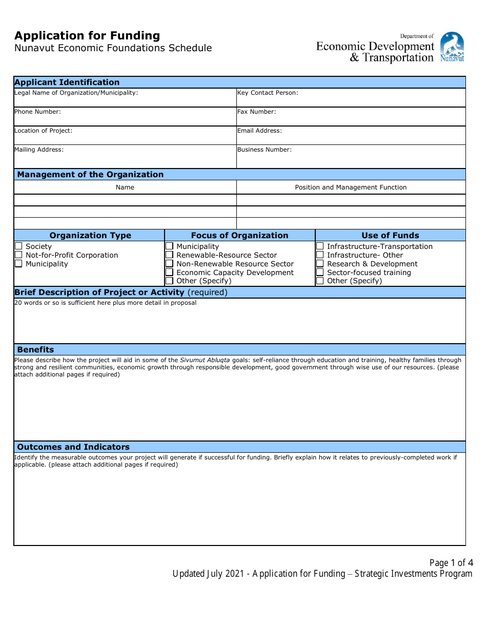 Nunavut Canada Application for Funding - Nunavut Economic Foundations Schedule - Fill Out, Sign ...