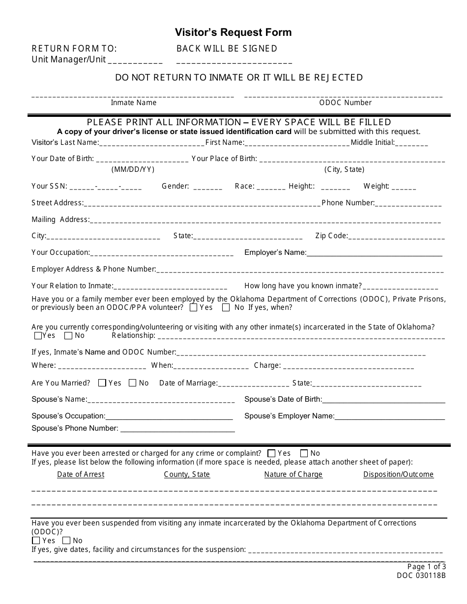 Form OP-030118B Download Printable PDF or Fill Online Visitor's Request ...