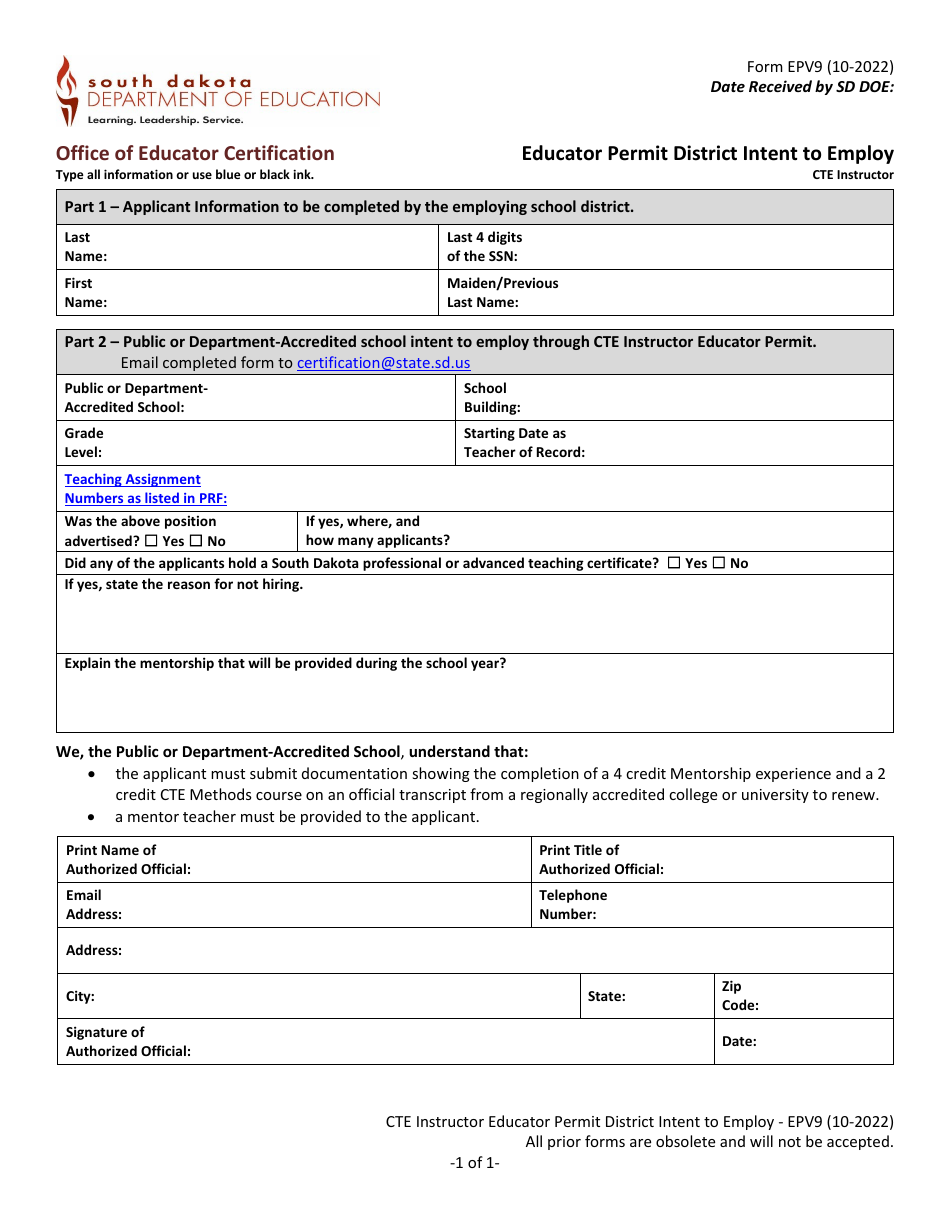 Form EPV9 - Fill Out, Sign Online and Download Fillable PDF, South ...