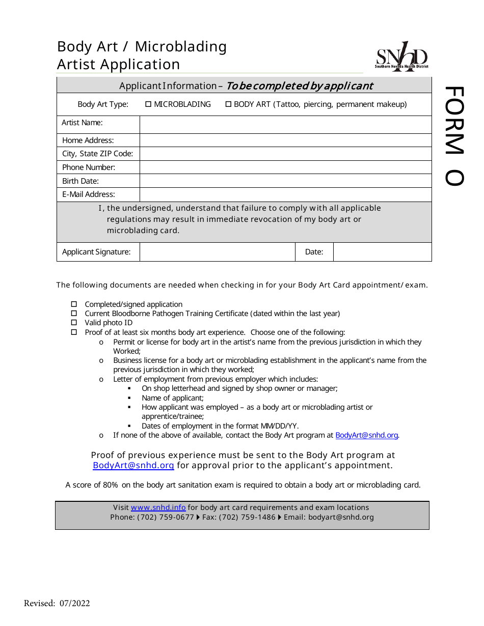Form O - Fill Out, Sign Online and Download Printable PDF, Nevada ...