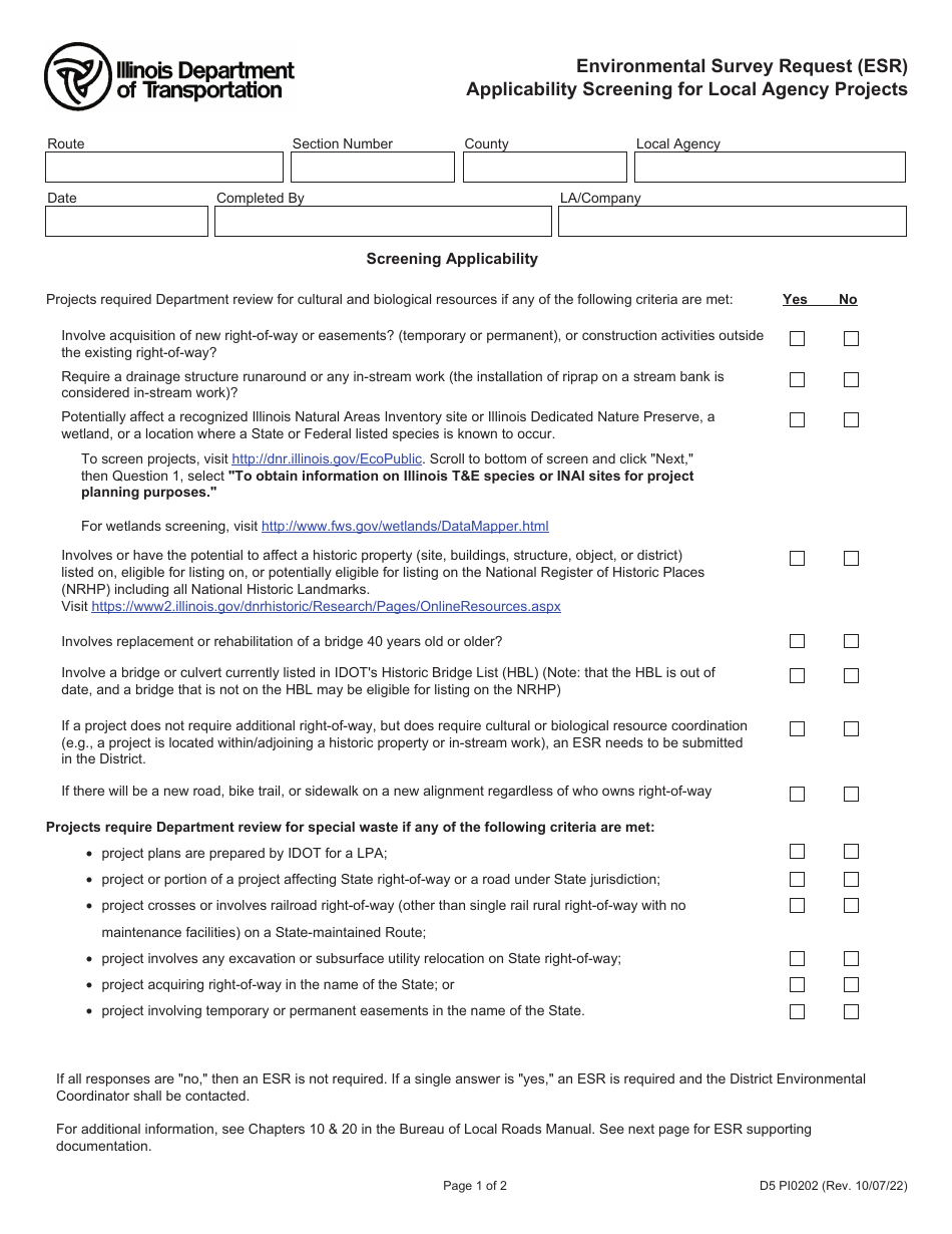 Form D5 PI0202 Download Fillable PDF or Fill Online Environmental ...