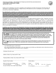 Form DFPI-801 Download Fillable PDF or Fill Online Consumer Complaint ...