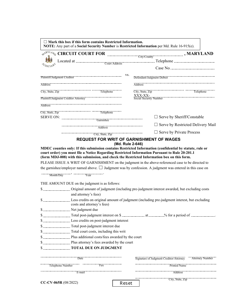 Form CC-CV-065R - Fill Out, Sign Online and Download Fillable PDF ...