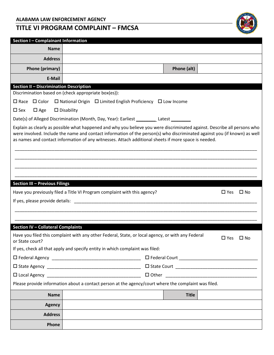 Alabama Title VI Program Complaint Fmcsa Fill Out Sign Online And alabama-title-vi-program-complaint-fmcsa-fill-out-sign-online-and