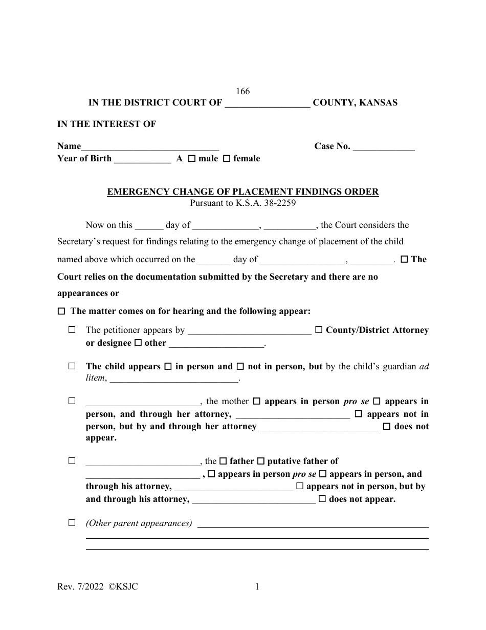 Form 166 Download Fillable PDF or Fill Online Emergency Change of ...