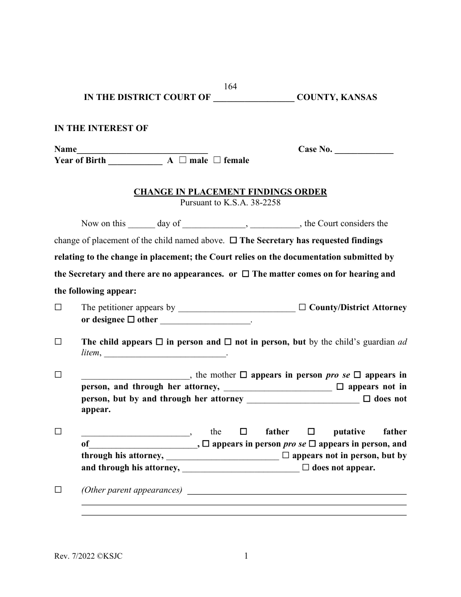 Form 164 - Fill Out, Sign Online and Download Fillable PDF, Kansas ...