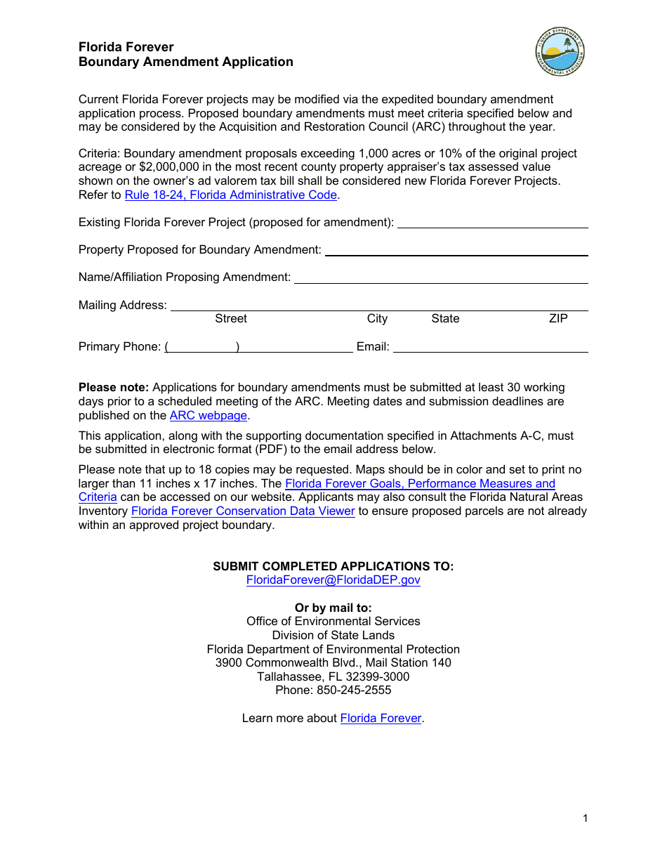 Florida Application for Boundary Amendment of Existing Florida Forever ...