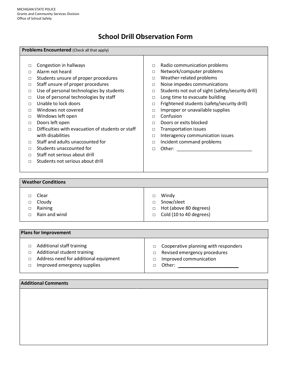 Michigan School Drill Observation Form - Fill Out, Sign Online and ...
