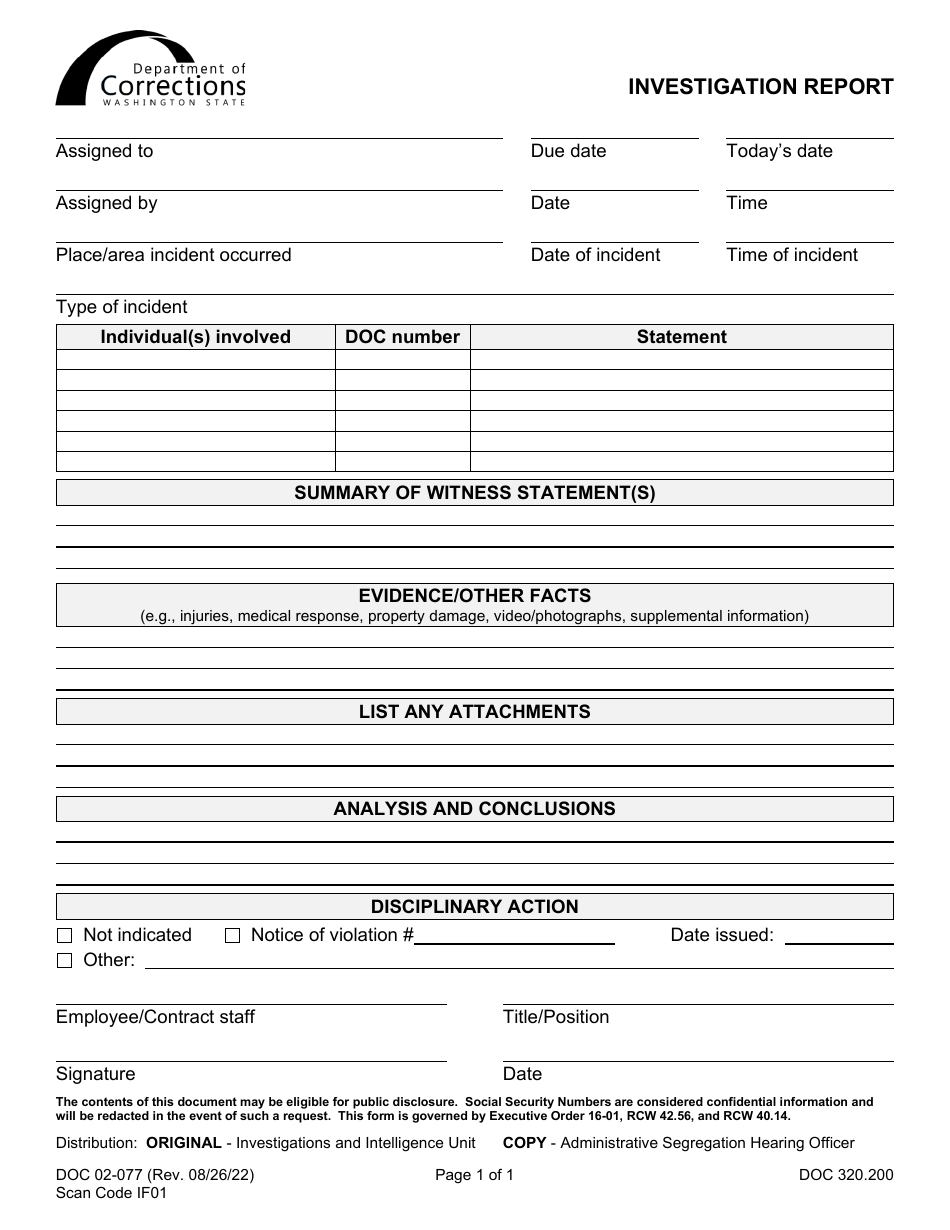 Form DOC02-077 Download Printable PDF or Fill Online Investigation ...