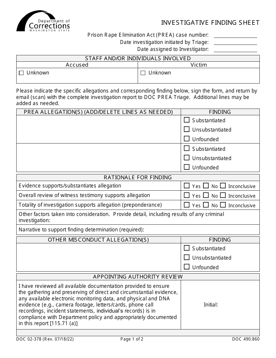 Form DOC02-378 - Fill Out, Sign Online and Download Printable PDF ... Form DOC02-378 - Fill Out, Sign Online and Download Printable PDF ...