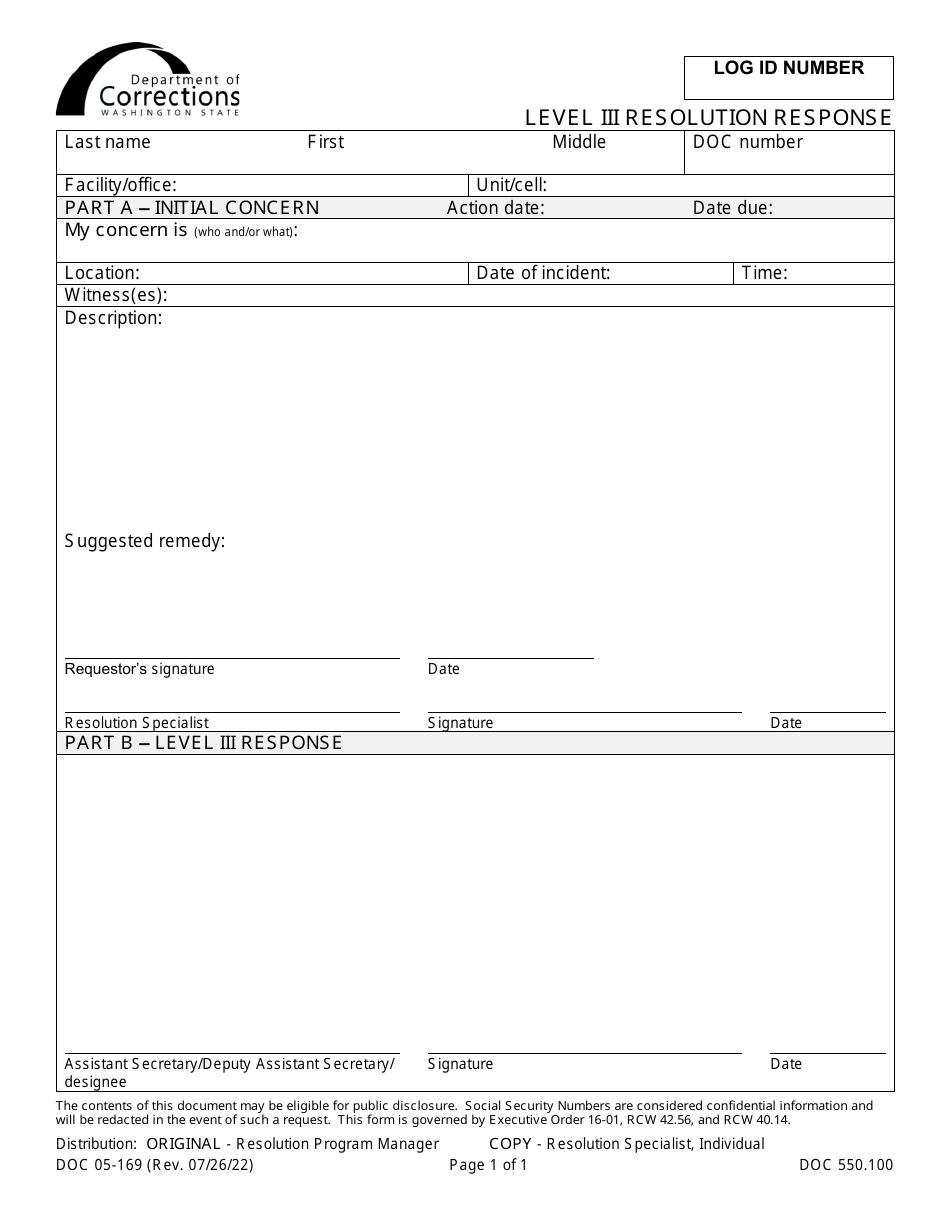 Form DOC05-169 Download Printable PDF or Fill Online Level Iii ...