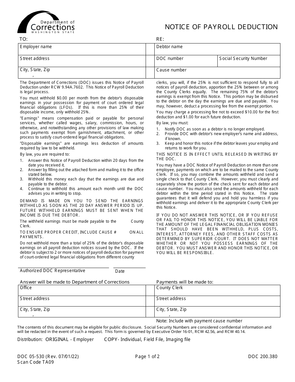 Form DOC05-530 - Fill Out, Sign Online and Download Printable PDF ...
