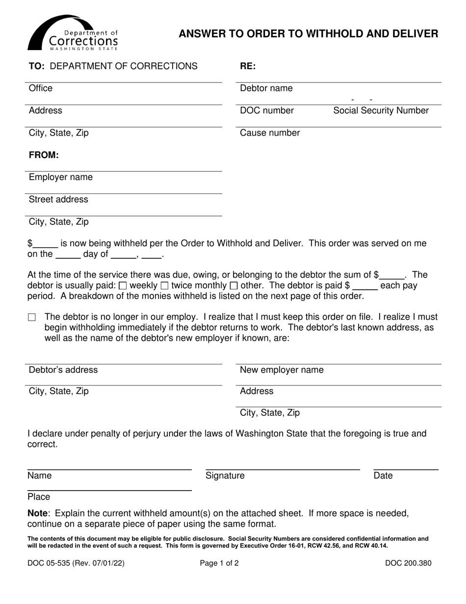 Form DOC05-535 - Fill Out, Sign Online and Download Printable PDF ...