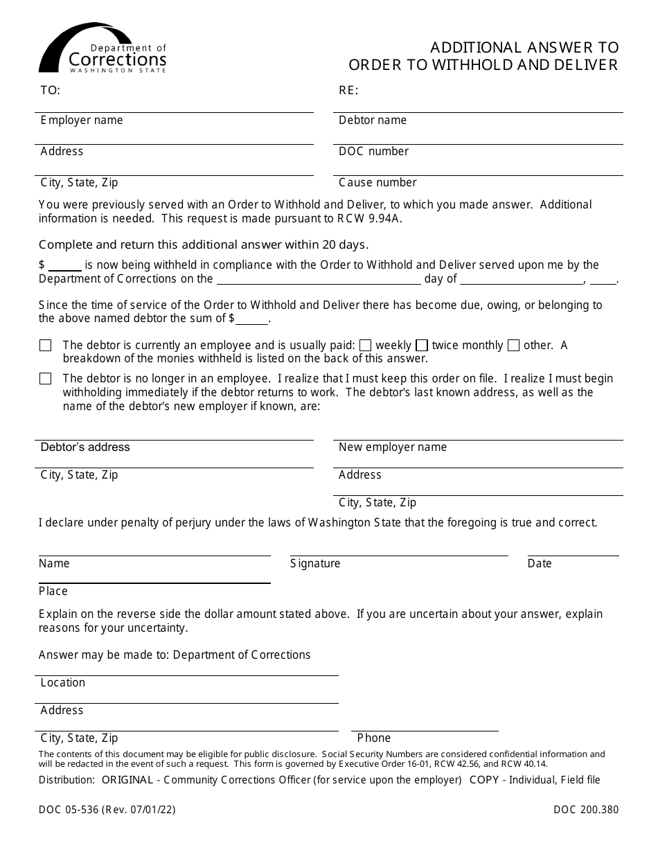 Form DOC05-536 - Fill Out, Sign Online and Download Printable PDF ...