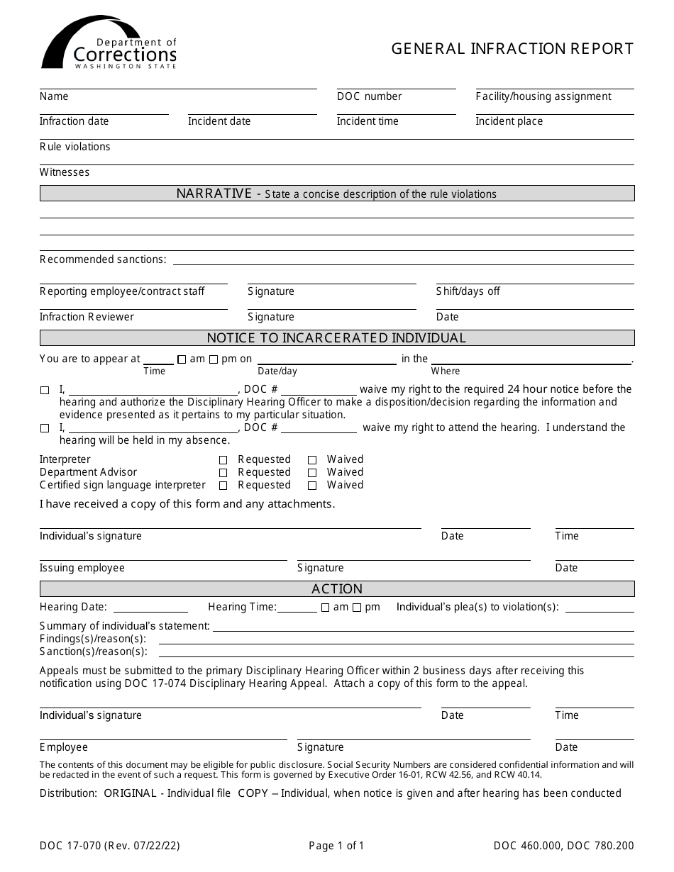 Form DOC17-070 - Fill Out, Sign Online and Download Printable PDF ...